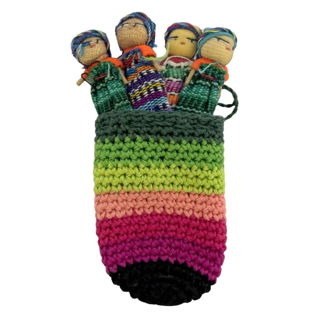 Handcrafted Guatemalan Mini Worry Dolls in Rainbow Crochet Pouch - Etsy