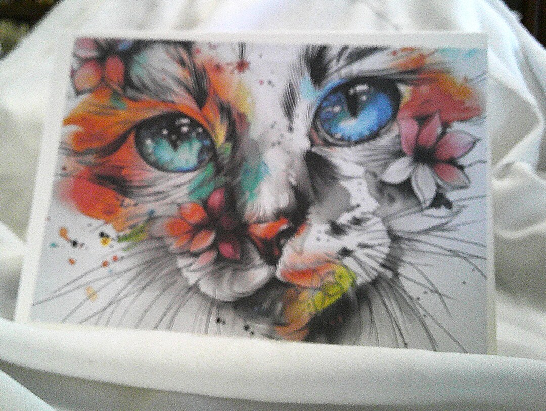 Cat's Meow ... Eight 5x7 Blank Cards, Water Colors, Abstract Art ...