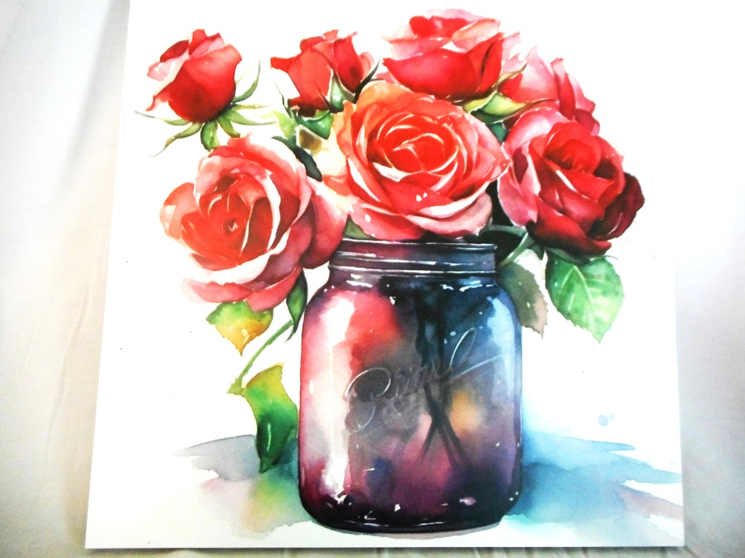 Jar of Pink Roses ... Photo Tile, 8 Inch, Pink Roses, Canning Jar ...