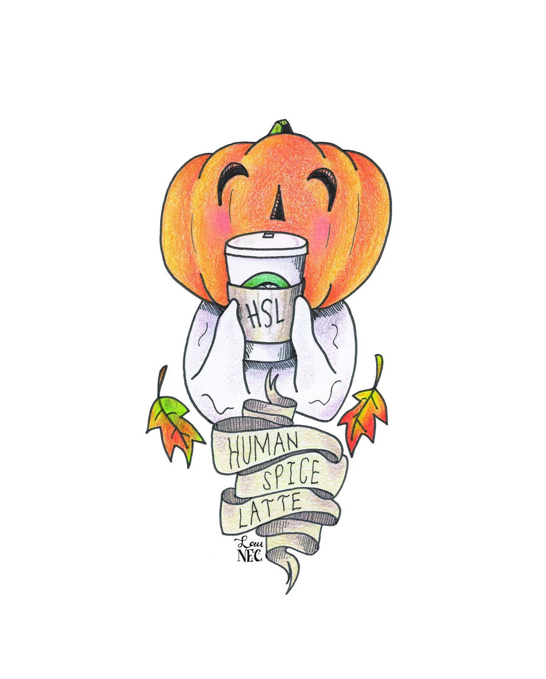 Human Spice Latte Art Print #HSL Drawing Pumpkin Drawing Halloween Art ...