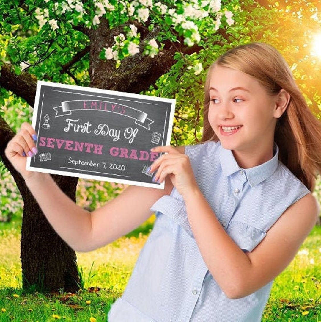 First Day of School Chalkboard Sign, Girls Personalized 11x17 School ...