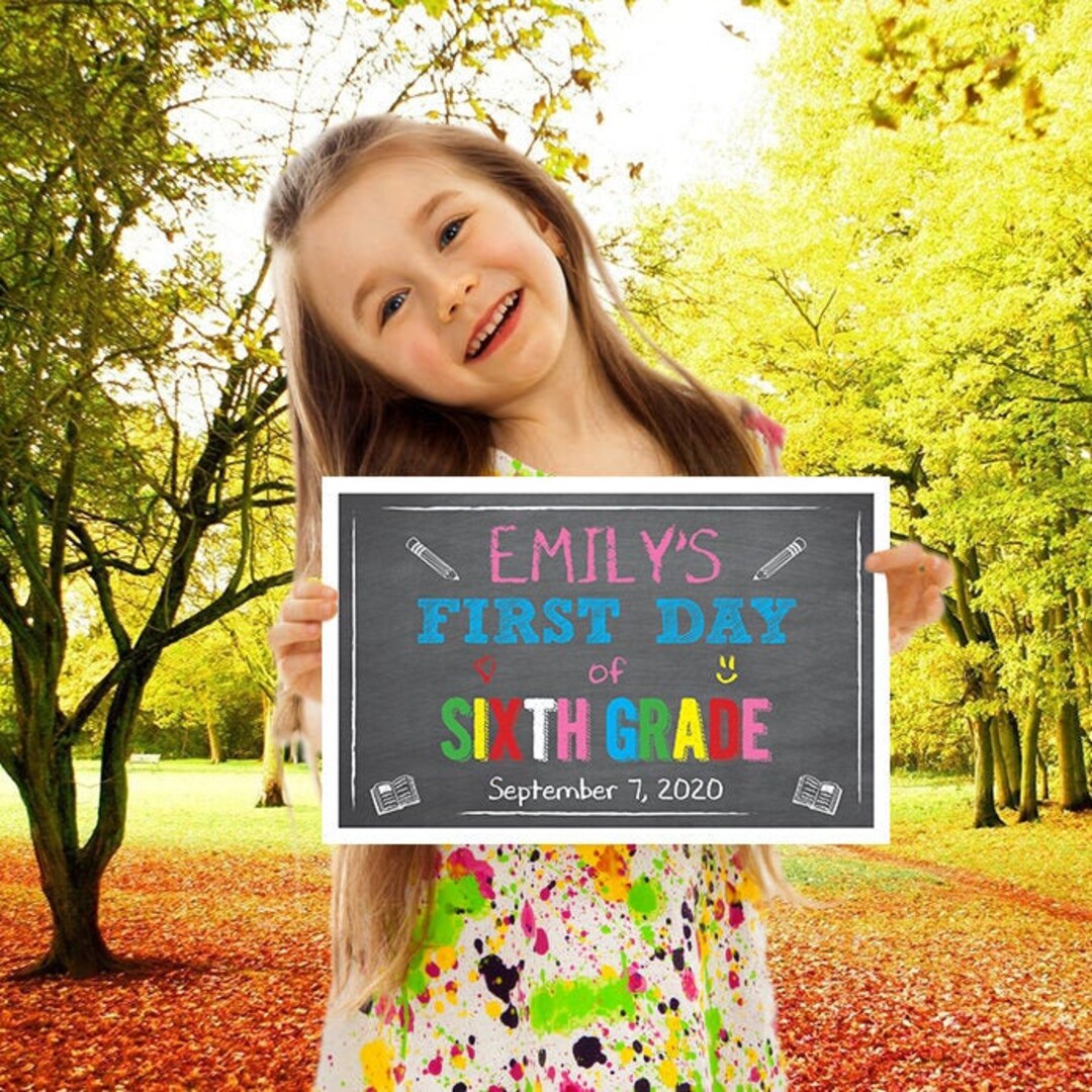 First Day of School Chalkboard Sign, Girls Personalized 11x17 School ...