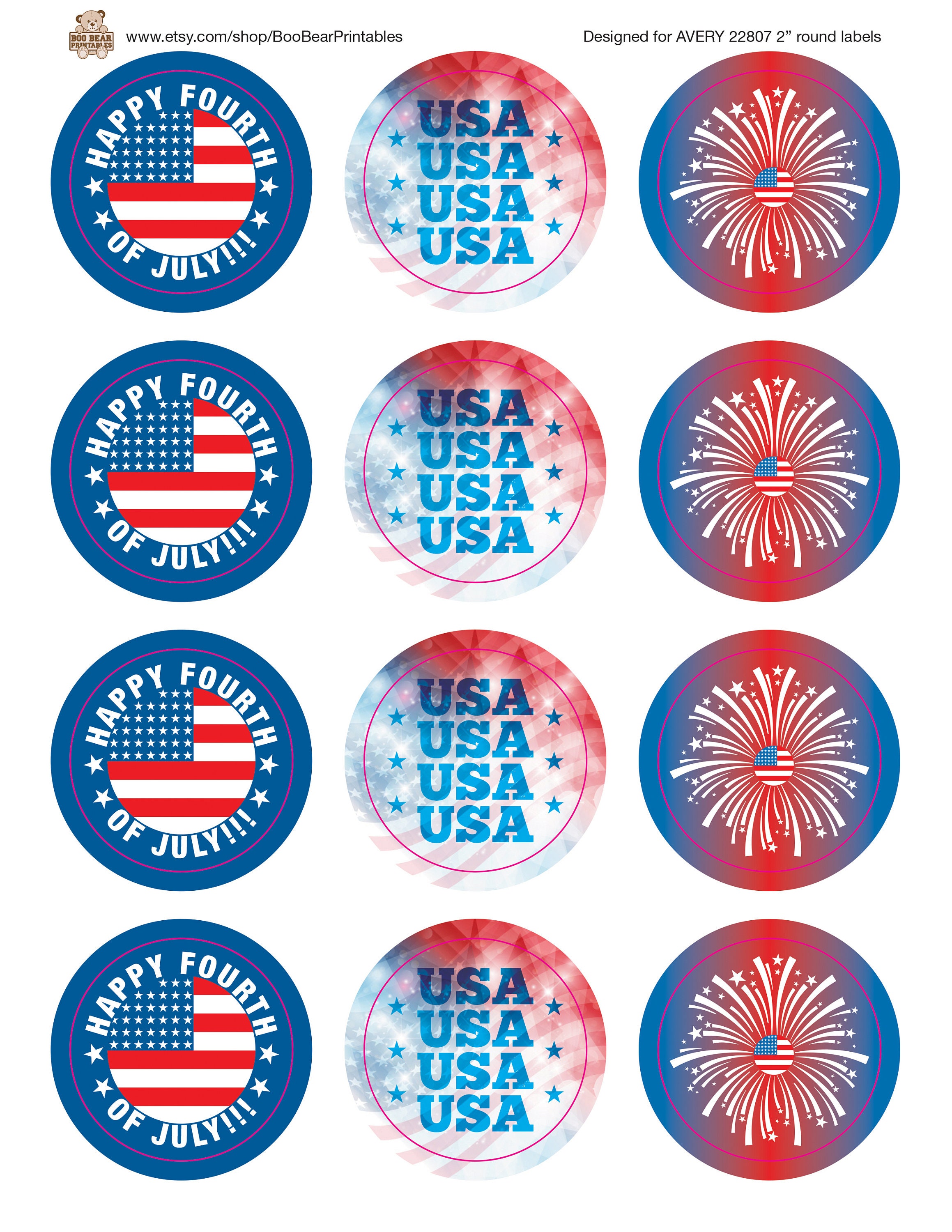 July 4th Labels, Fourth of July, Stickers, Independence Day, Printable ...