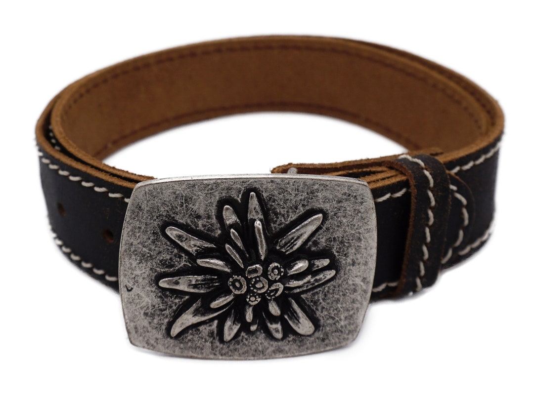 Traditional Belt - Genuine Leather - Edelweiss Motif - Etsy