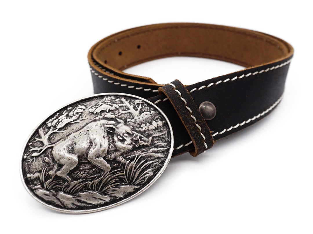 Traditional Hunting Belt - Genuine Leather - Men's Wild Boar Motif - Etsy