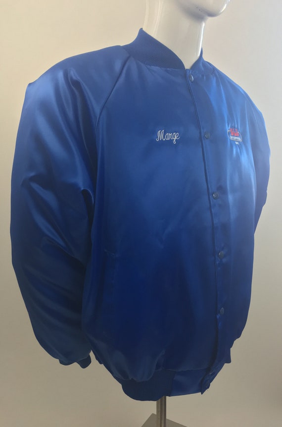 80's Blue Satin Jacket|Satin Bomber Jacket|Satin Base… - Gem