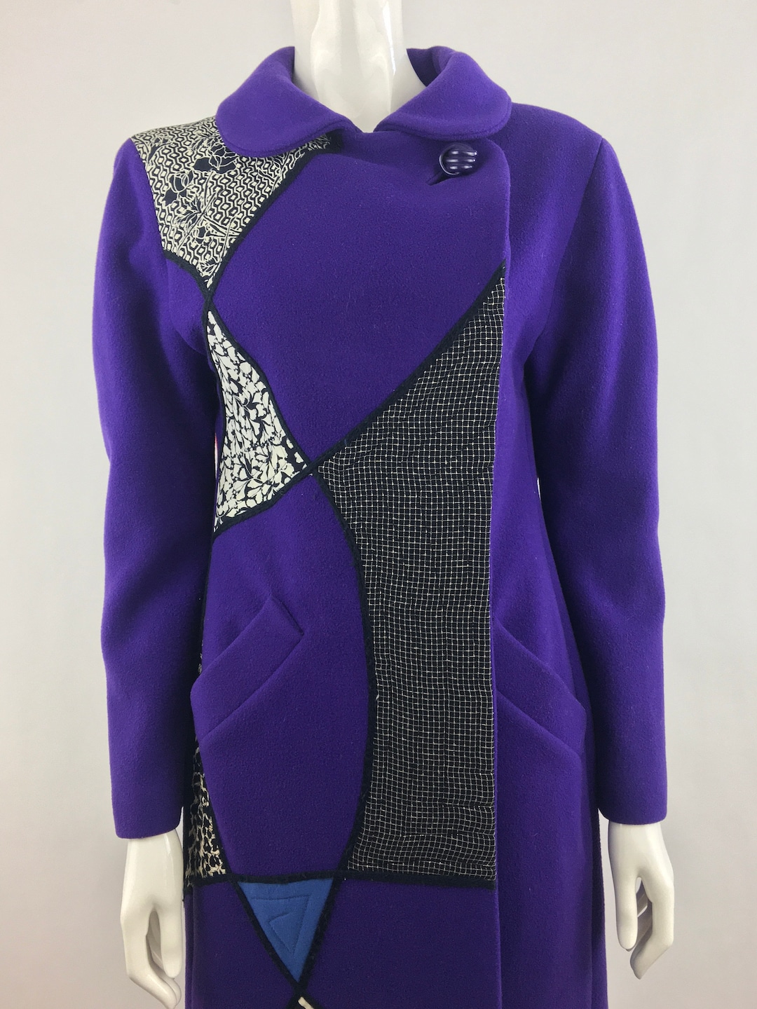 1980's KOOS Van Den Akker Purple Coat W Colorful Abstract Appliques ...