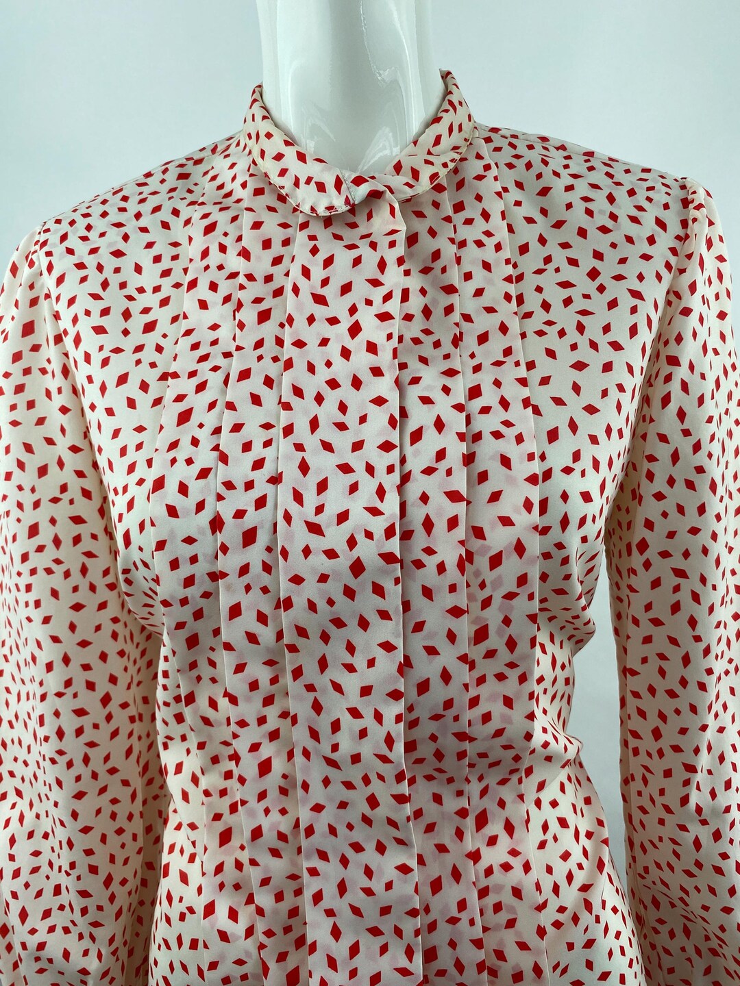 Executive Dressing White and Red Abstract Print Librarian Blouse ...
