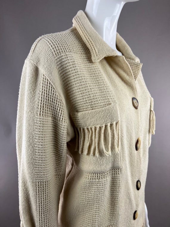 1980's Sinclair Ivory Fringed Shirt Jacket |Glam Cowg… - Gem