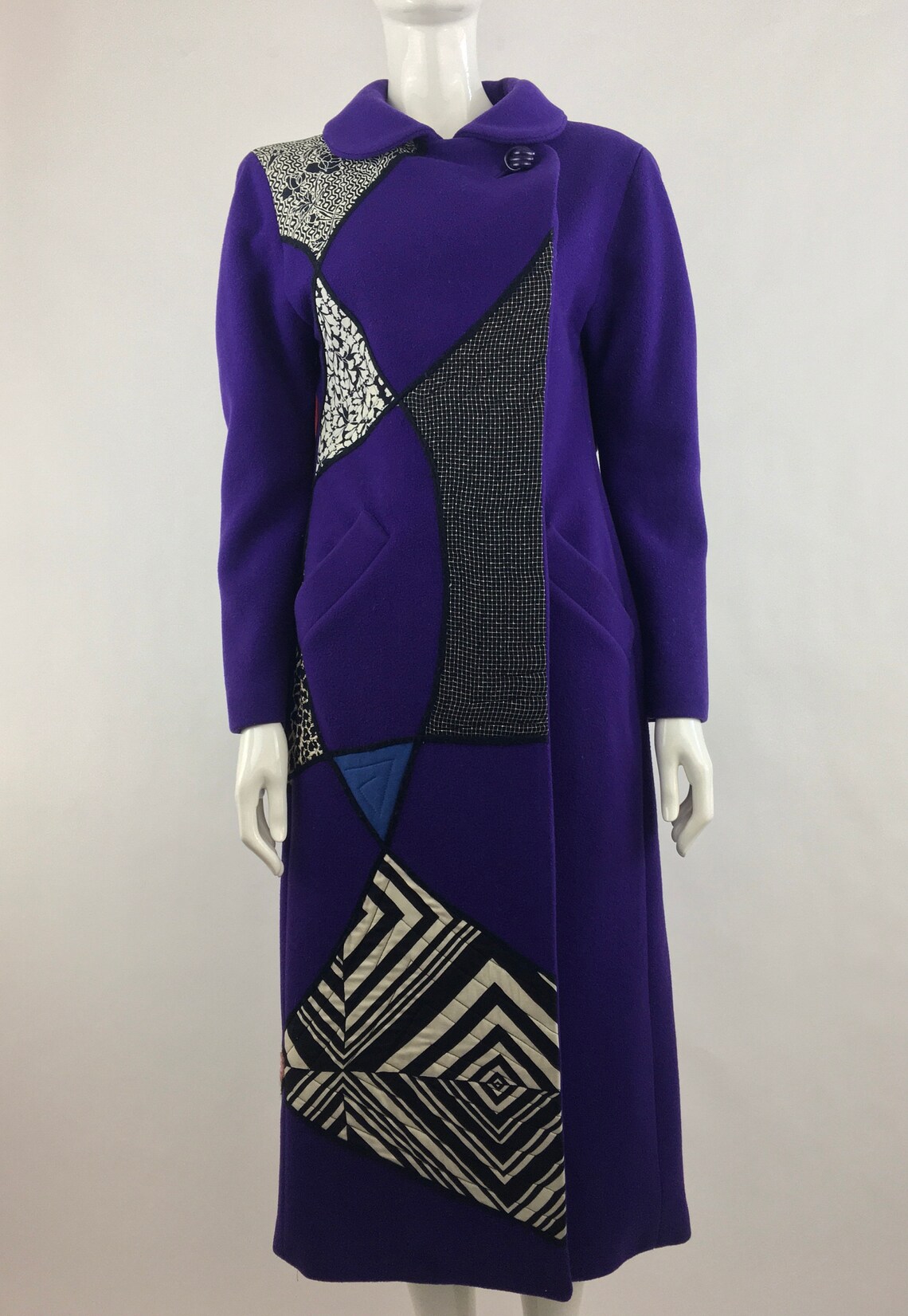 1980's KOOS Van Den Akker Purple Coat W Colorful Abstract Appliques ...