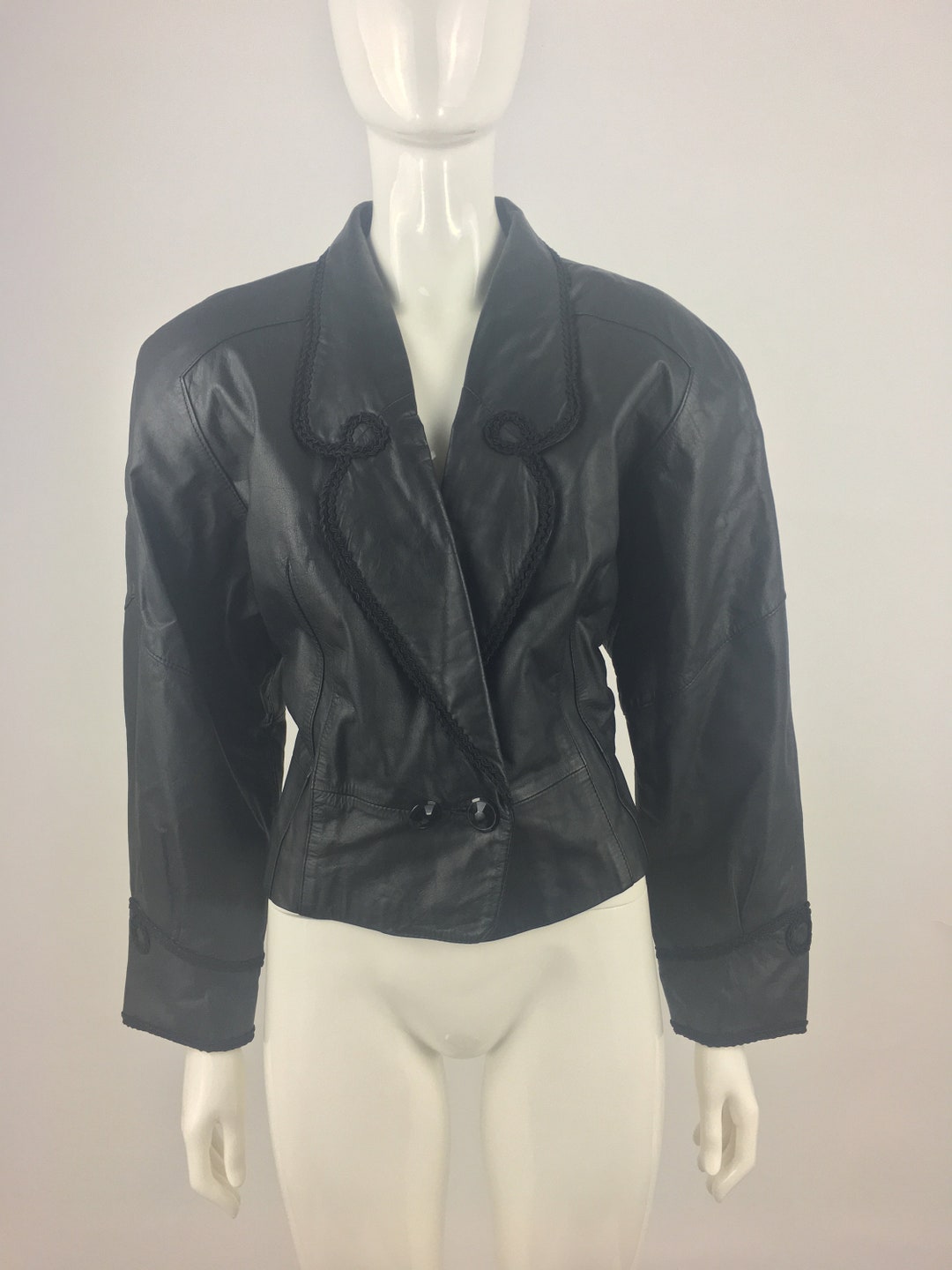 1980's G-III Black Leather Jacket|80's Glam Rock Jacket|short Waist ...