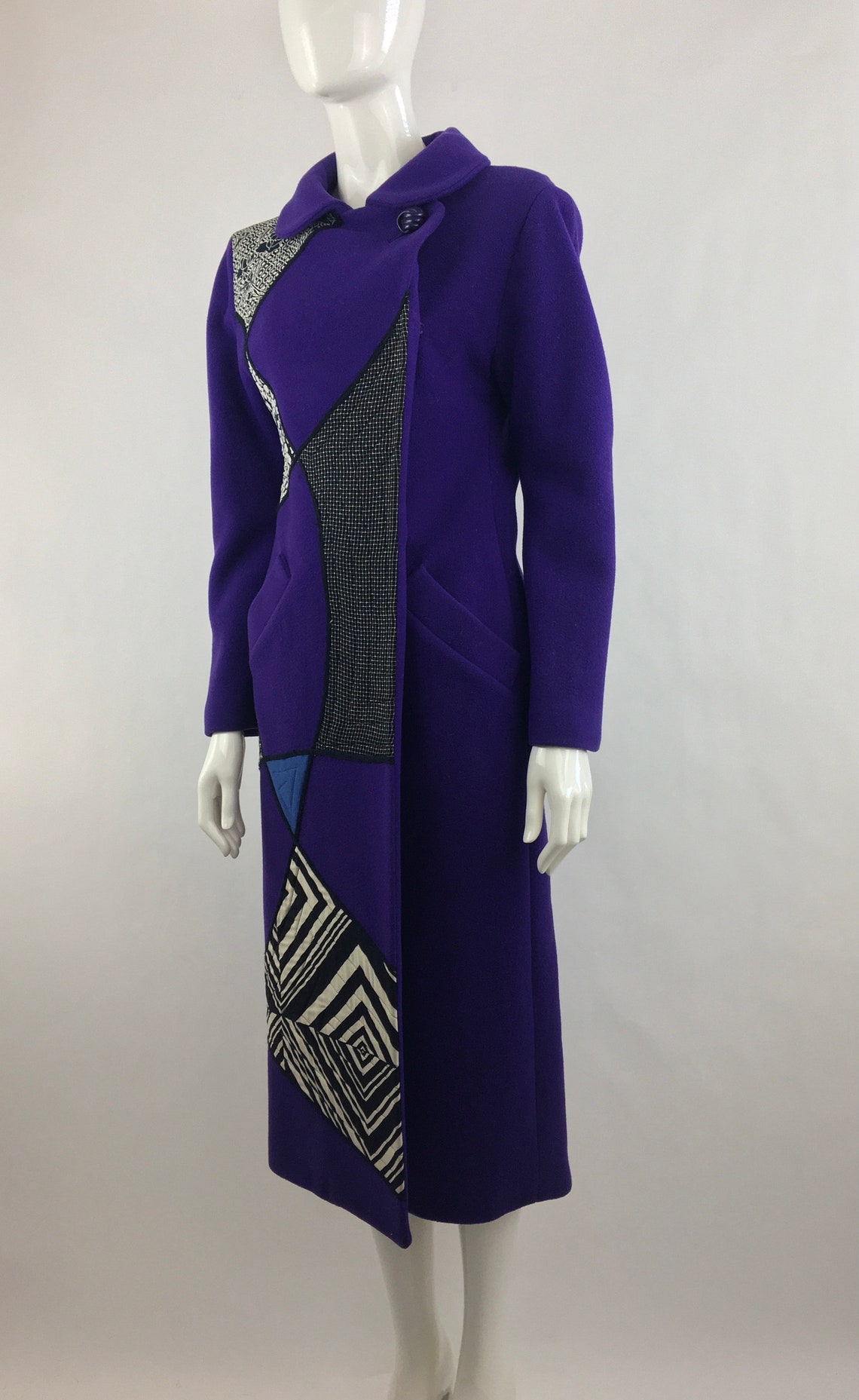 1980's KOOS Van Den Akker Purple Coat W Colorful Abstract Appliques ...