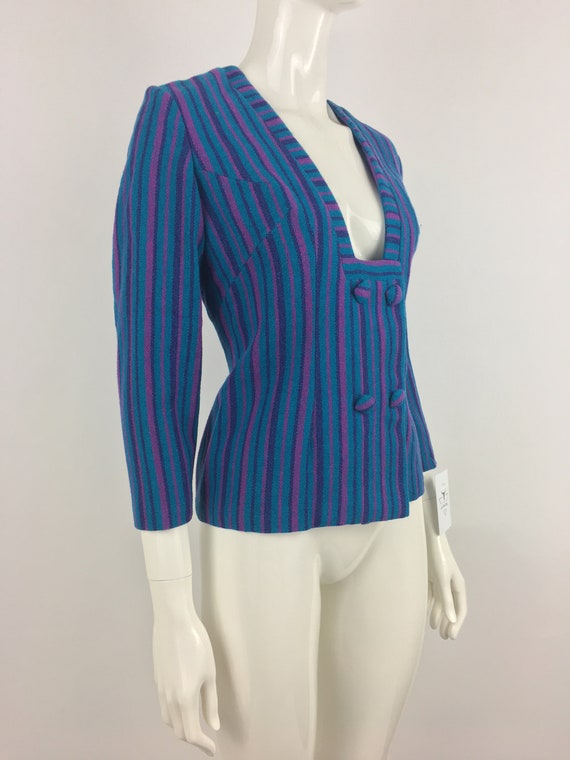 1960's Blue Striped Box Blazer|Double-Breasted Mod Bl… - Gem