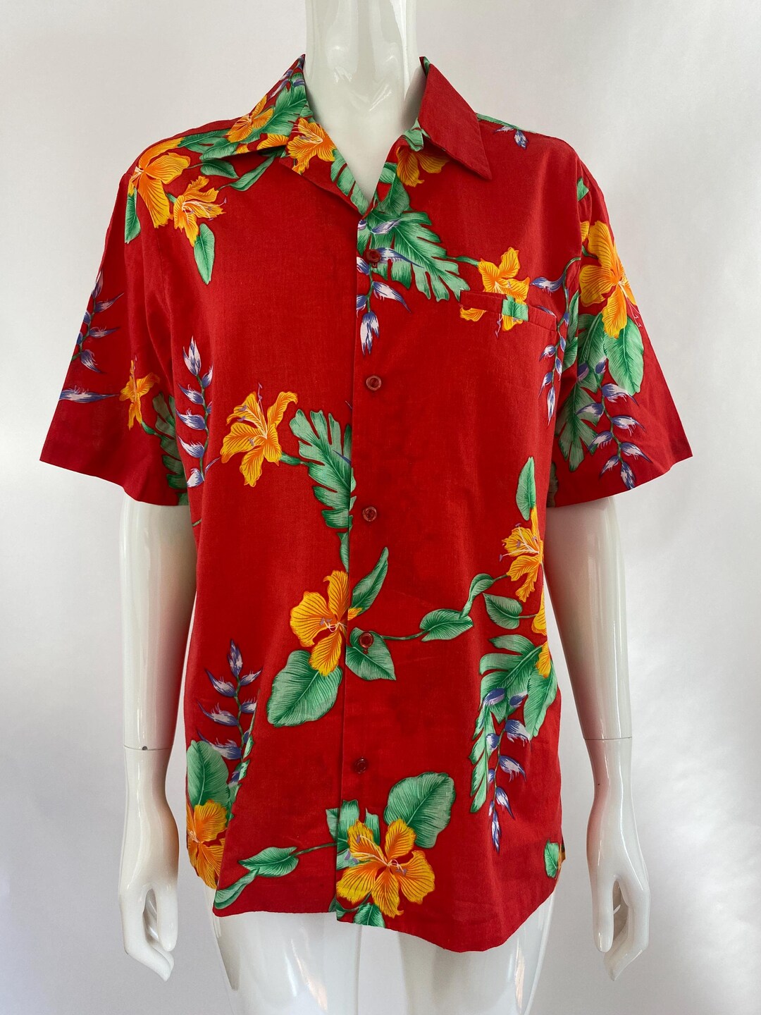 80's Hilo Hattie Red Floral Top|tropical Hawaiian Top|aloha Luau Crop ...