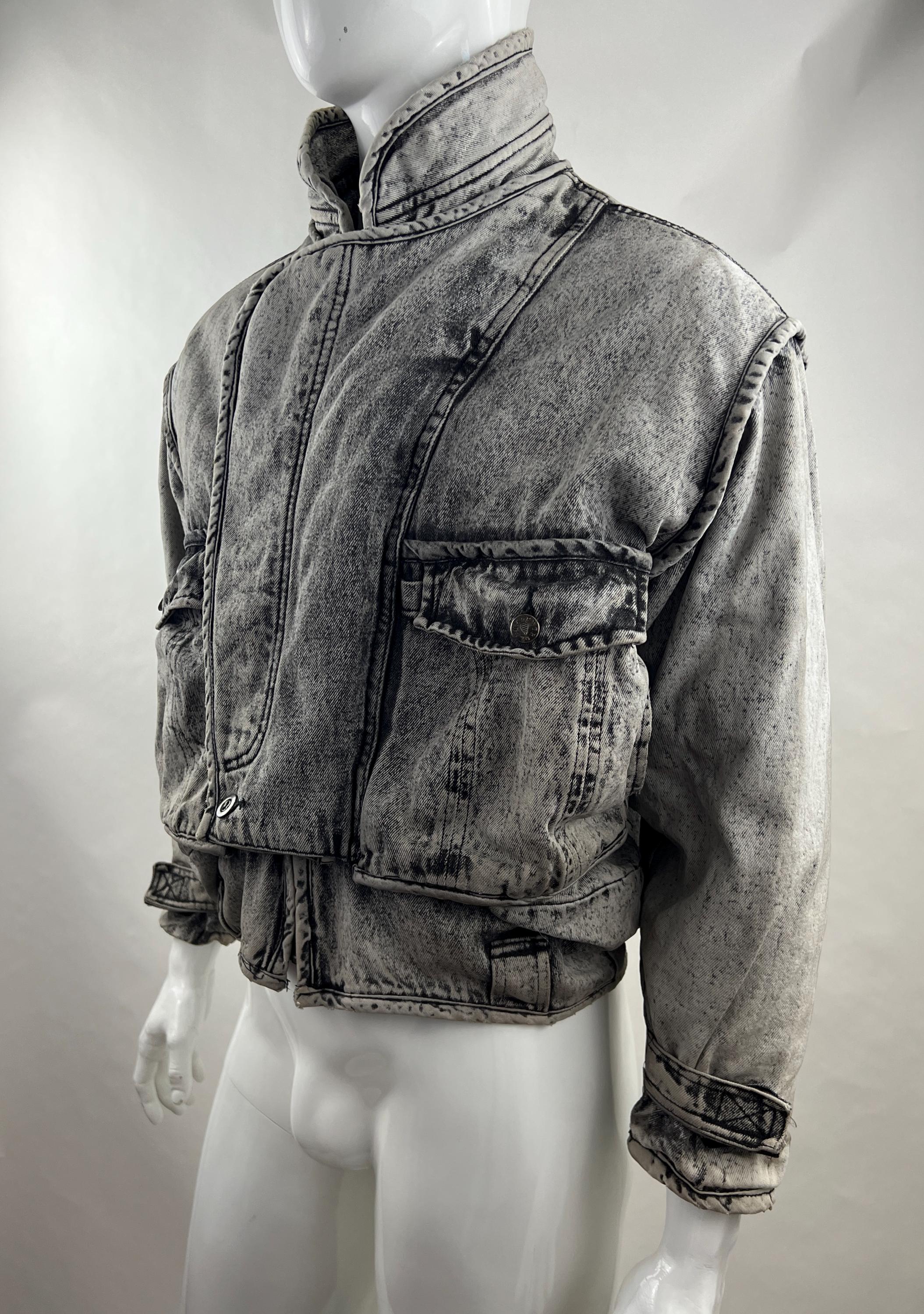 1980s Petroleum Black Acidwash Jean Jacket W High Collar|grunge Jean ...