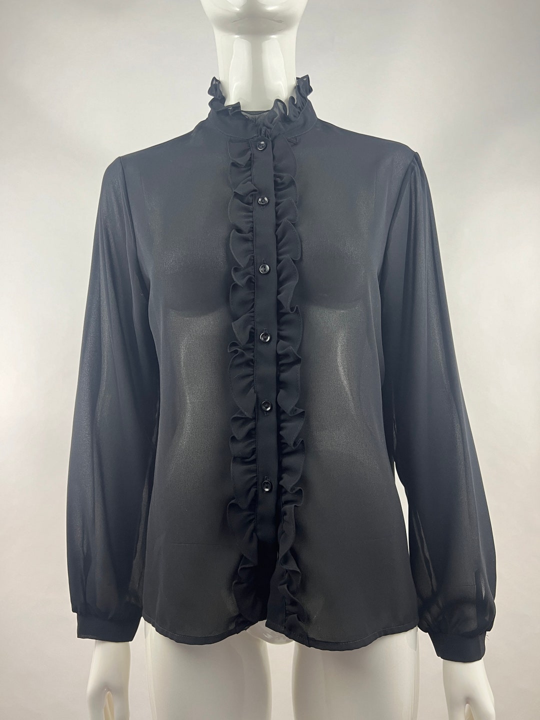 Black Semi-sheer Tuxedo Blouse W Ruffled Collar|liberace Blouse|prince ...