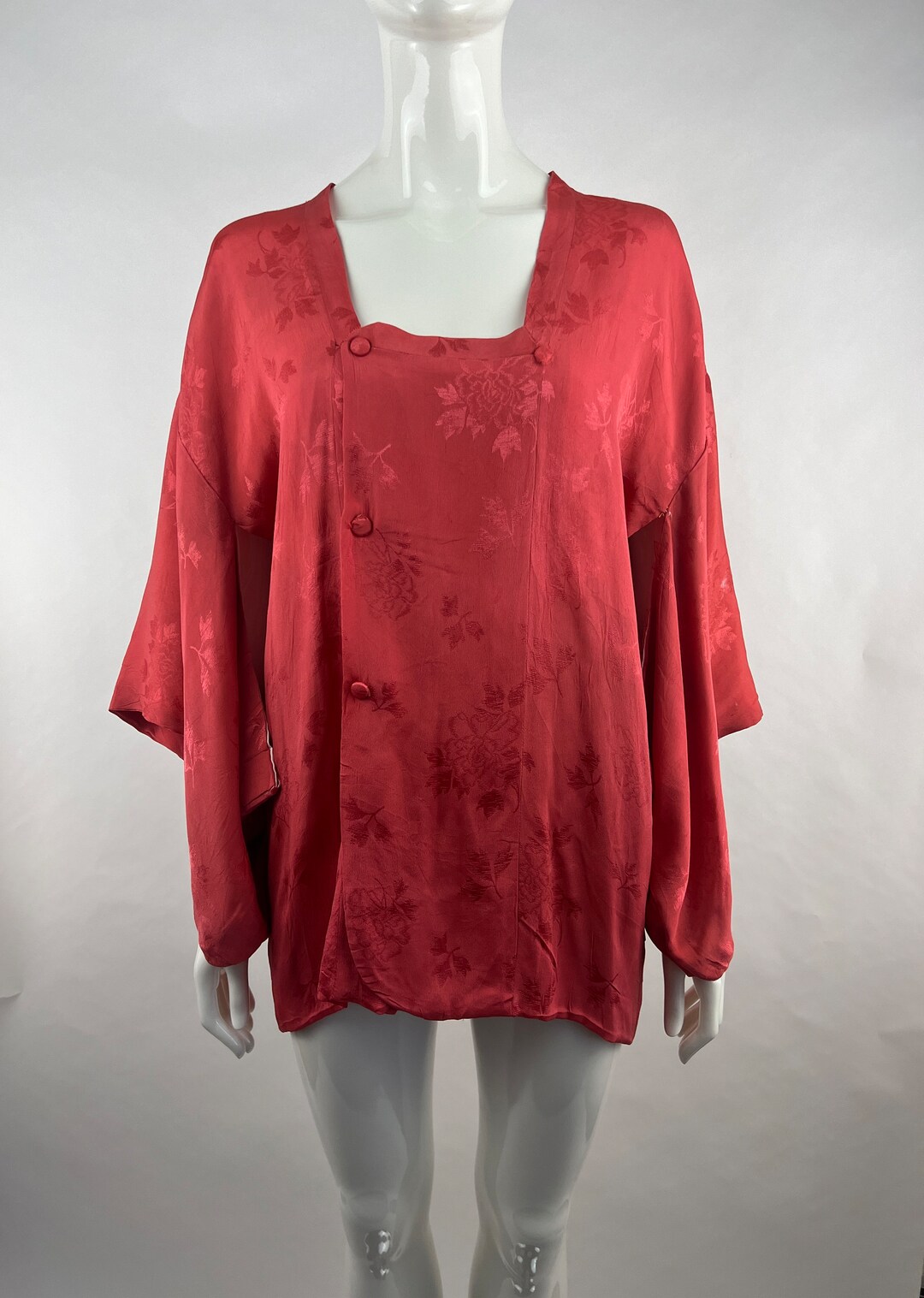 60s Red Silk Haori Kimono W Floral Interior|colorful Floral Noragi ...