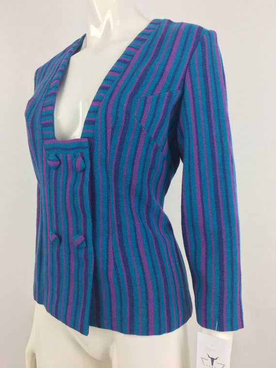 1960's Blue Striped Box Blazer|Double-Breasted Mod Bl… - Gem