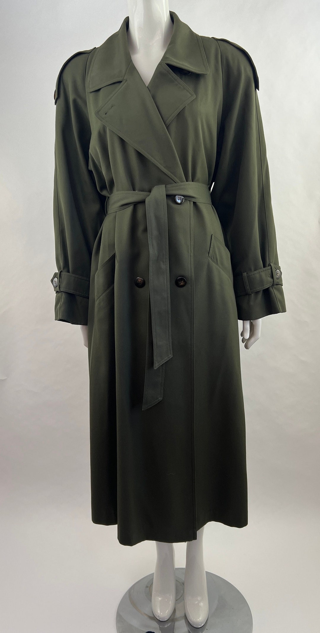1980's Gantos Olive Green Classic Trench Coat W Detachable Interior ...