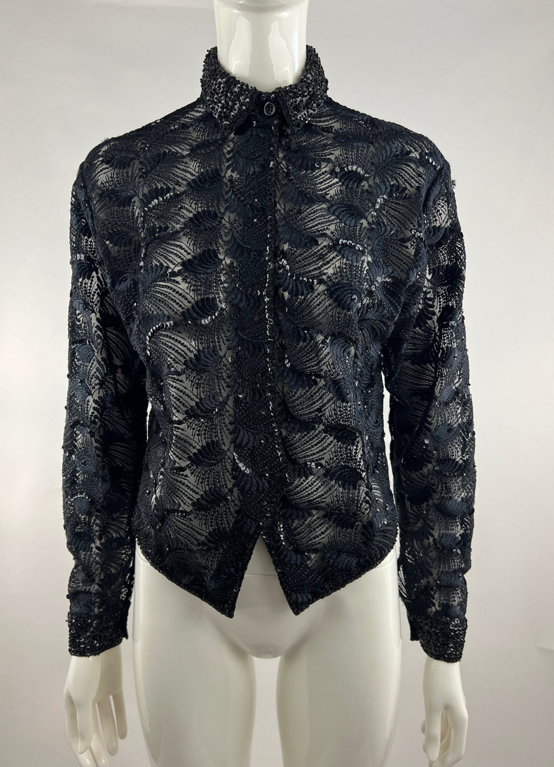 80's Paul Ropp Black Sequined Blouse|80's Glam Party Top|fun Evening ...