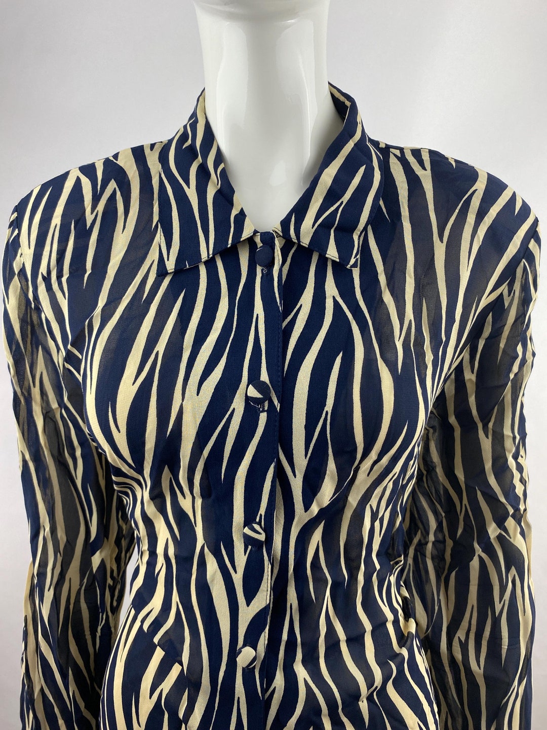 80's Season Design Tan and Blue Zebra Striped Blouse|animal Print ...
