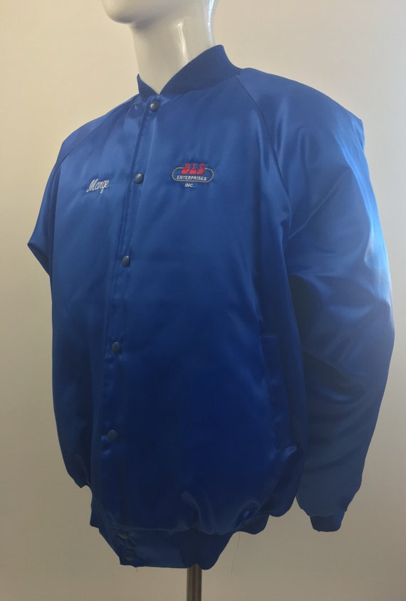 80's Blue Satin Jacket|Satin Bomber Jacket|Satin Base… - Gem