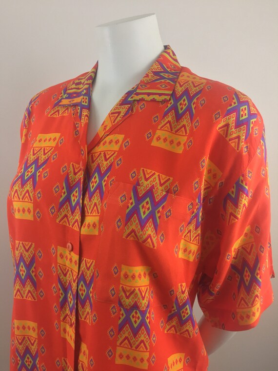 1990's Freestyle Orange Abstract Print Shirt|Saved by… - Gem