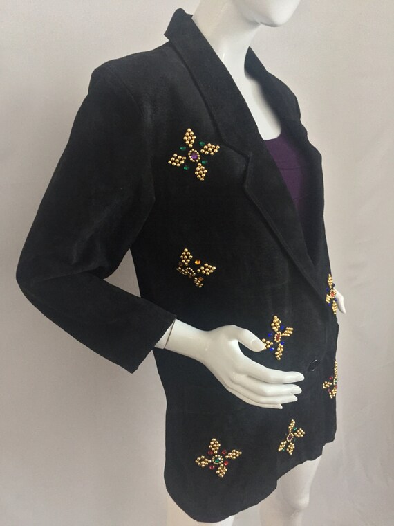 1990's Atlantic Beach Leather Coat Works Black Suede … - Gem