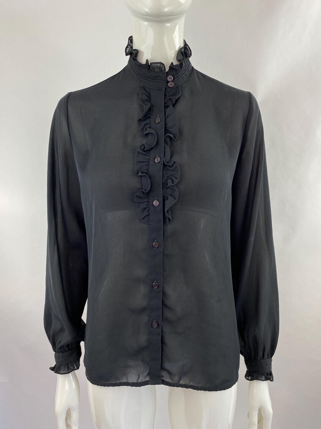 Black Semi-sheer Tuxedo Blouse W Ruffled Collar|liberace Blouse|prince ...