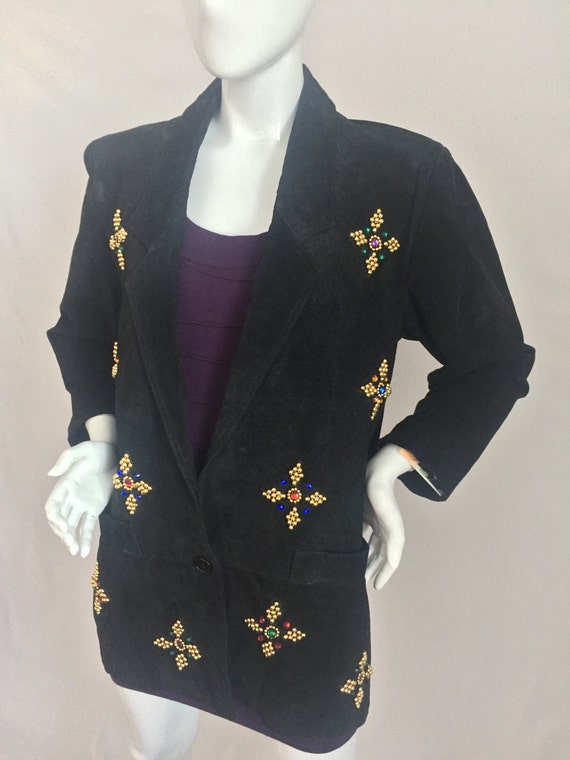 1990's Atlantic Beach Leather Coat Works Black Suede … - Gem