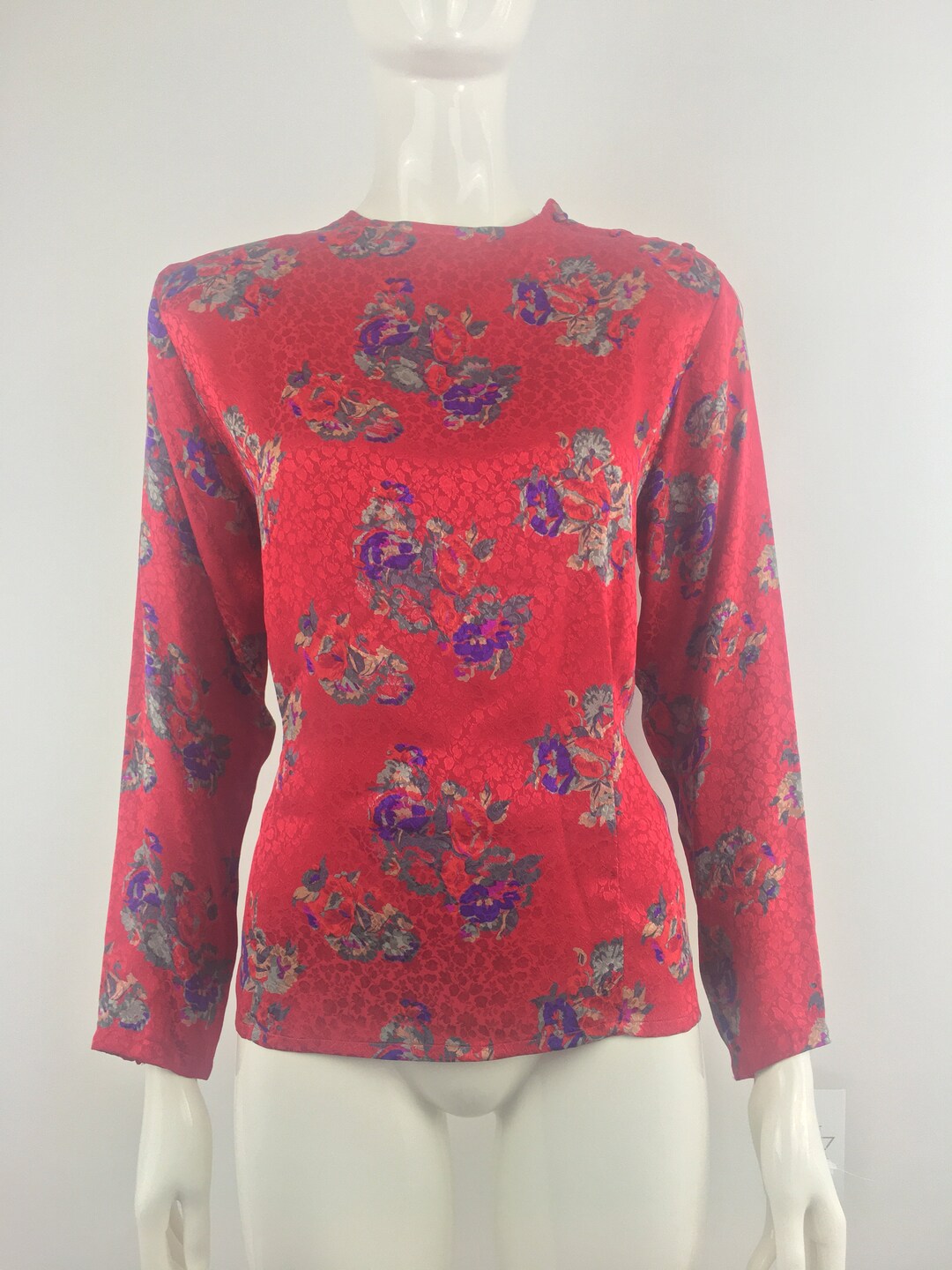 80's Horchow Red Floral Blousesilk Librarian Blousesecretary's ...