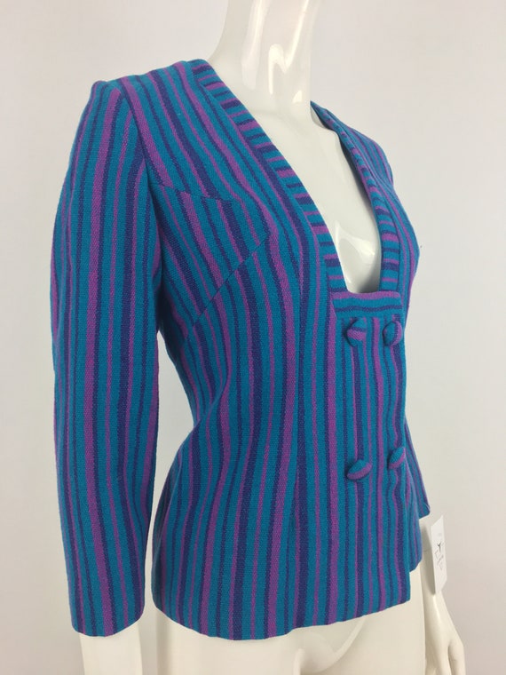 1960's Blue Striped Box Blazer|Double-Breasted Mod Bl… - Gem