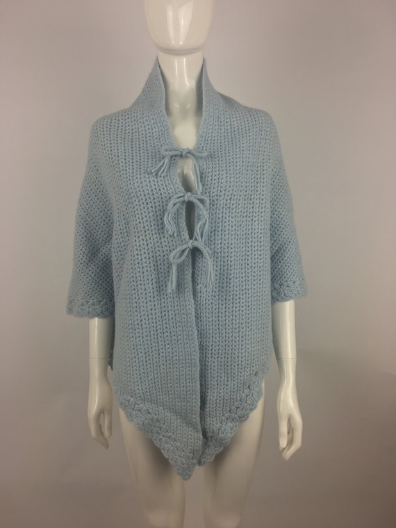 1990's Lauren by Ralph Lauren Baby Blue Knit Shawl|Gr… - Gem
