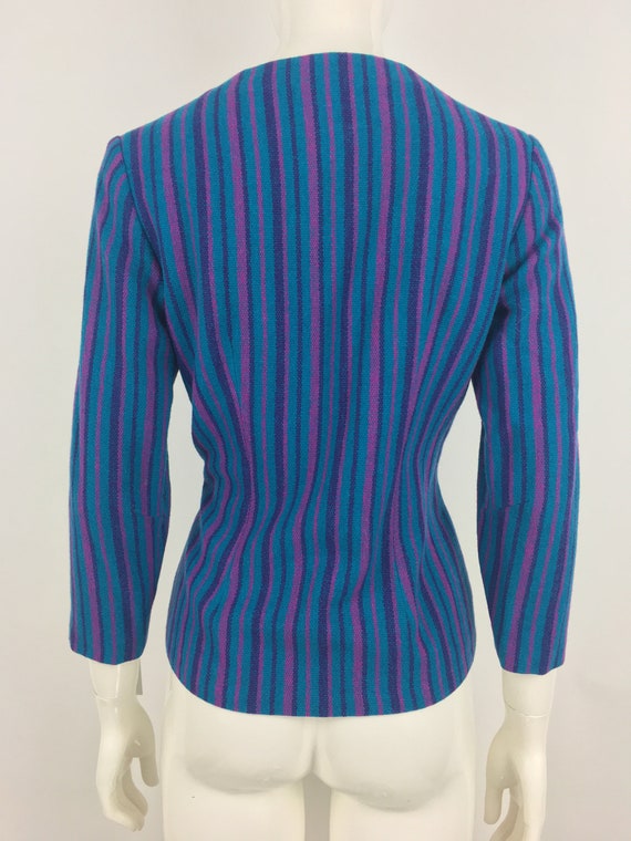 1960's Blue Striped Box Blazer|Double-Breasted Mod Bl… - Gem