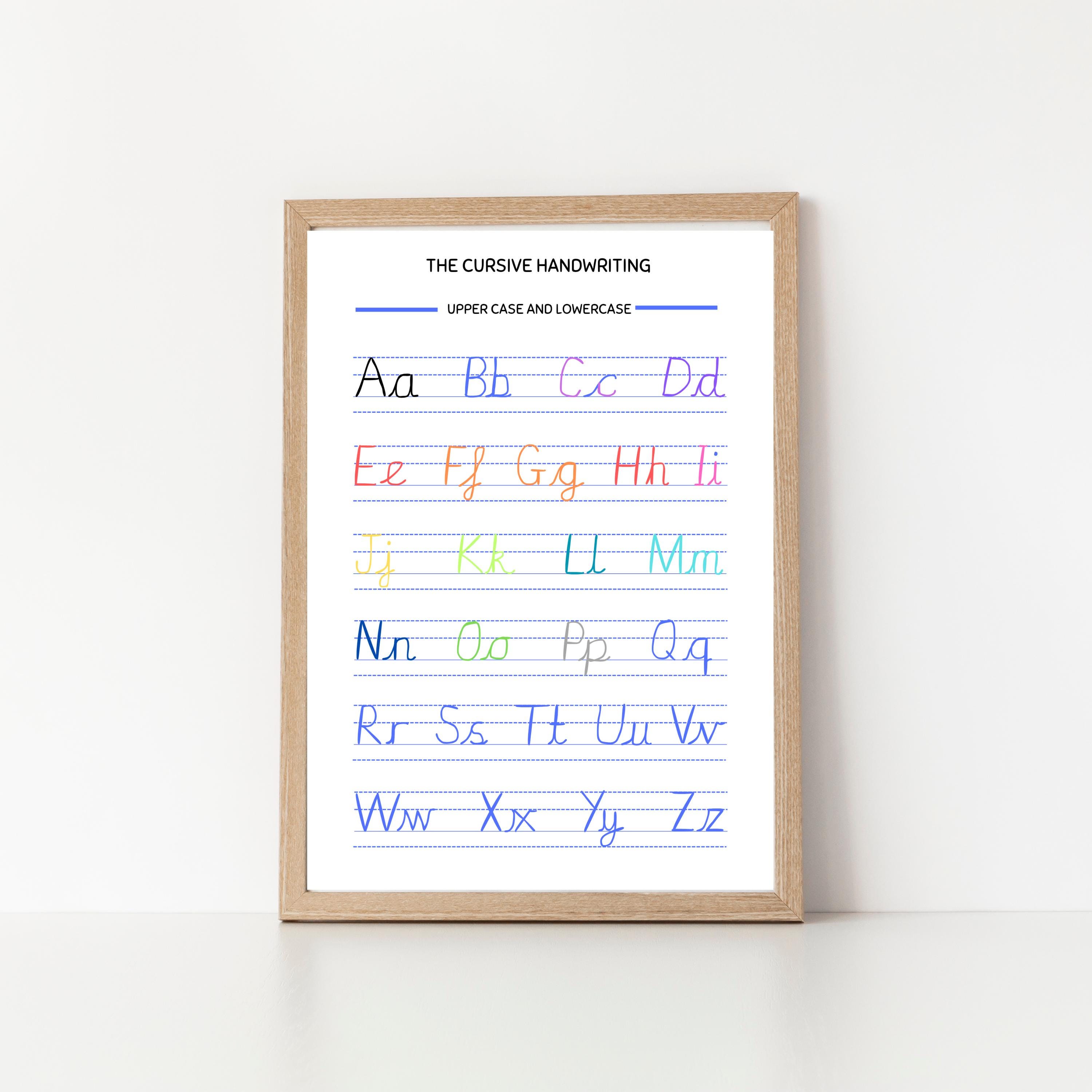 British Cursive Handwriting Poster, Colorful Style, Learning Aid Kids ...