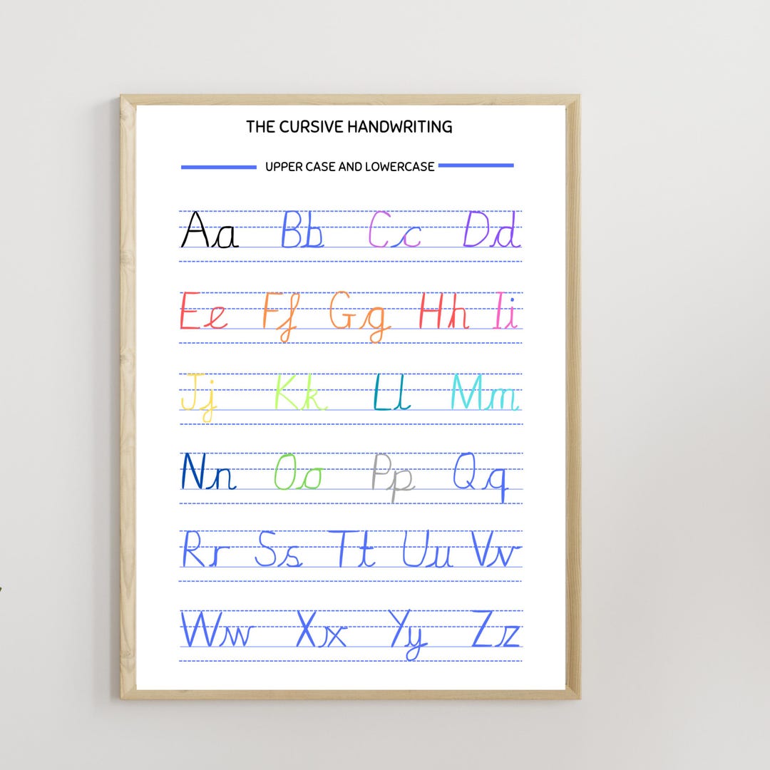 British Cursive Handwriting Poster, Colorful Style, Learning Aid Kids ...