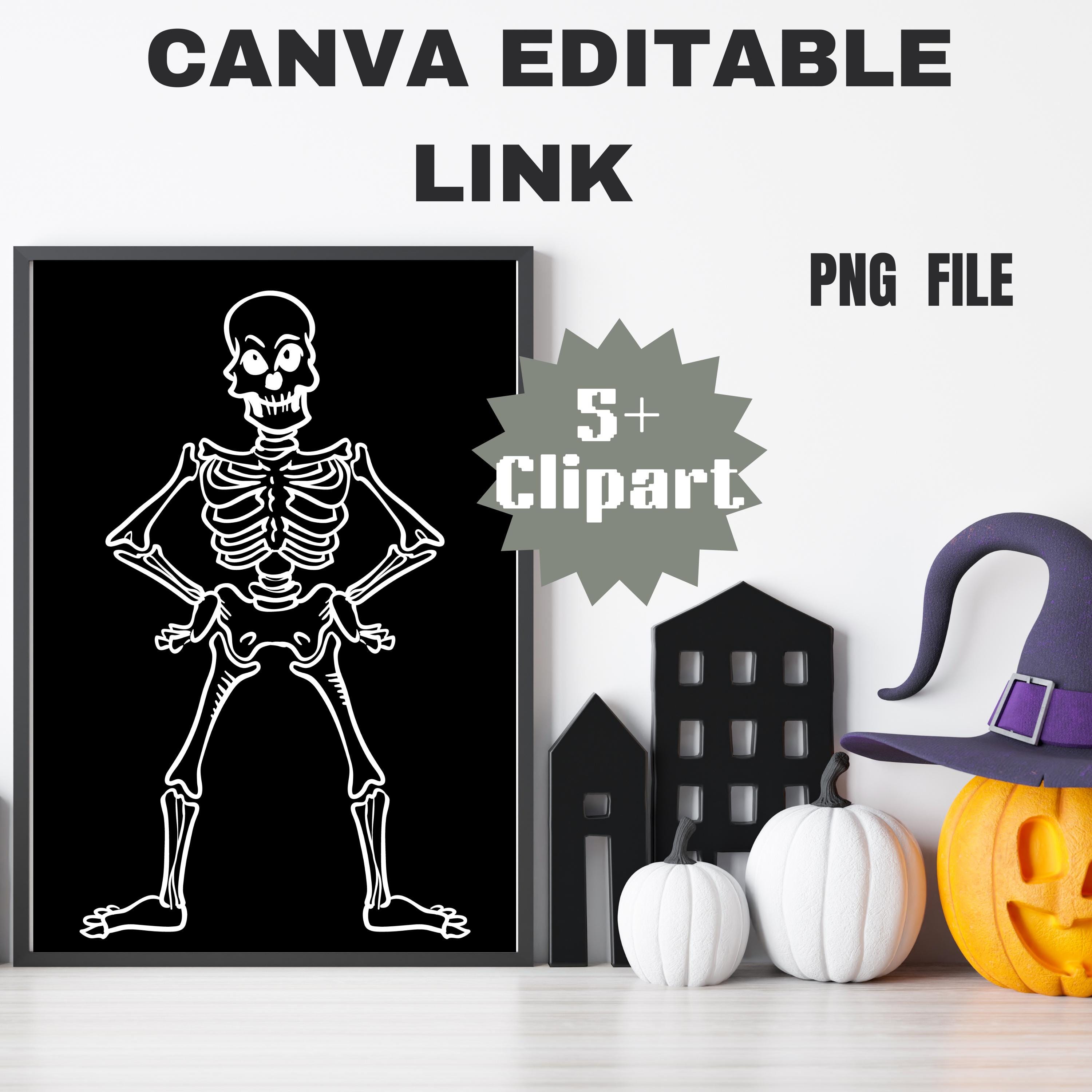 Skeleton Clipart, Witch Ghost Pumpkin House Clipart Set, Cute Spooky ...