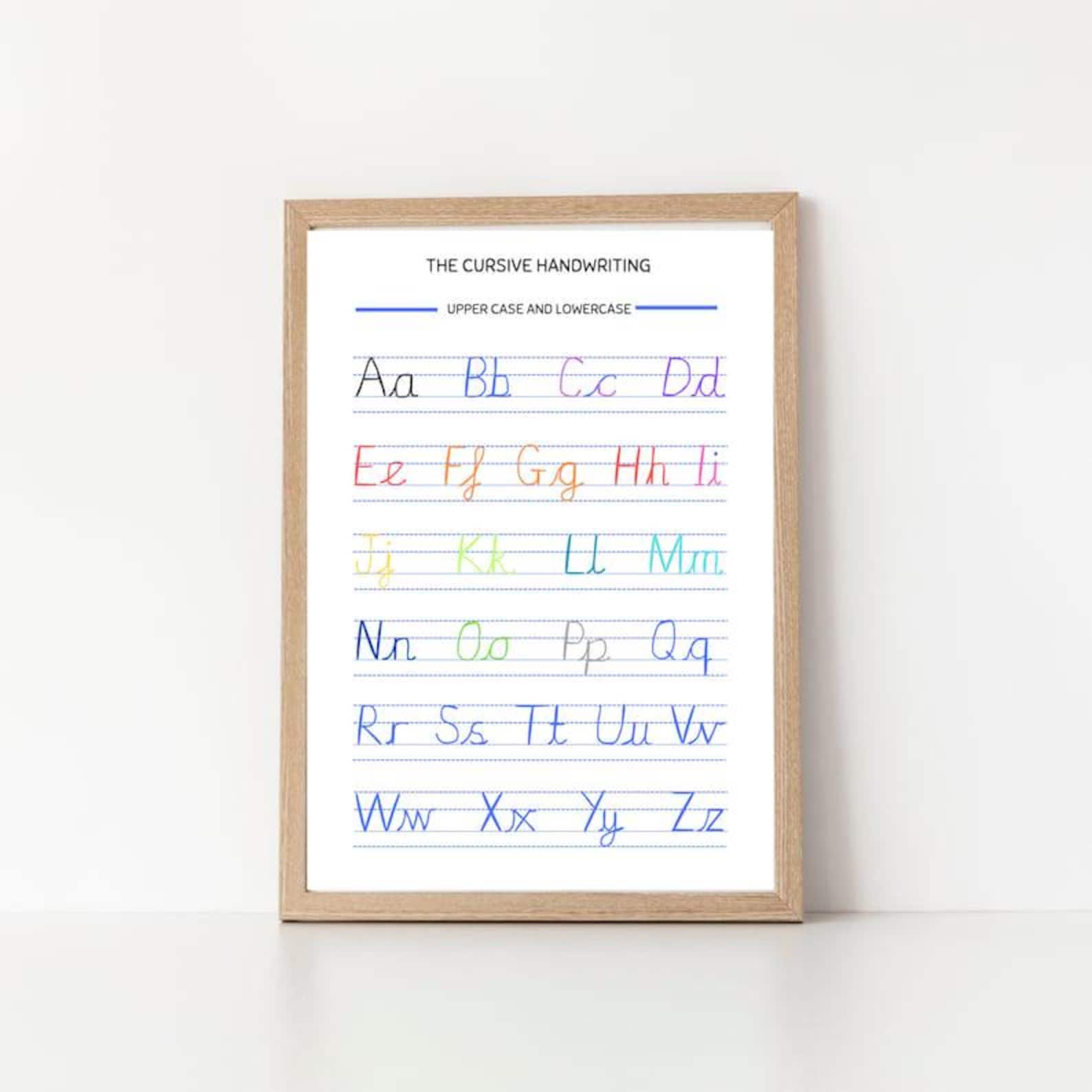British Cursive Handwriting Poster, Colorful Style, Learning Aid Kids ...