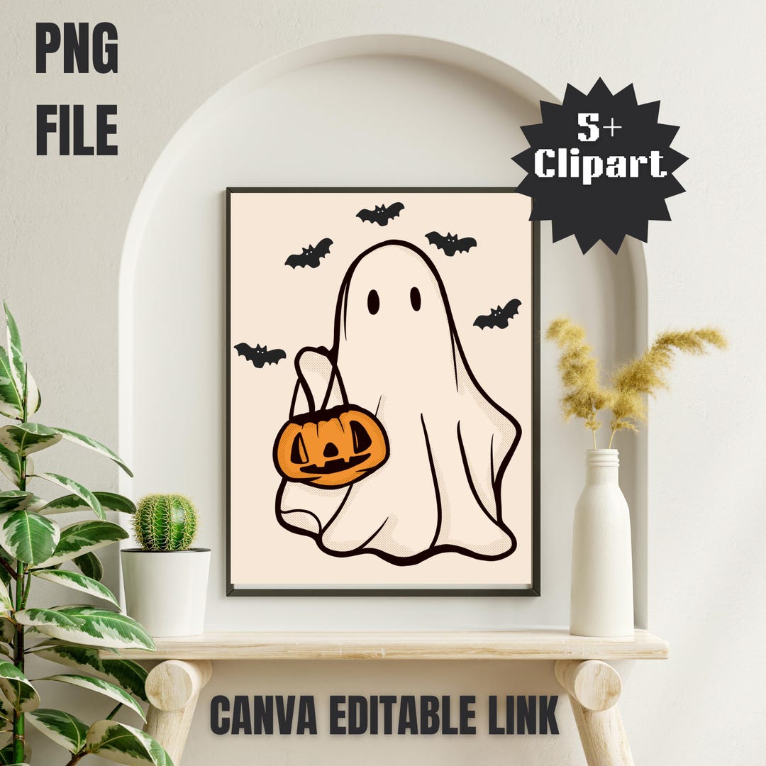 Cute Halloween Clipart Set, Spooky Ghost Witch Bat Pumpkin Hunt House ...