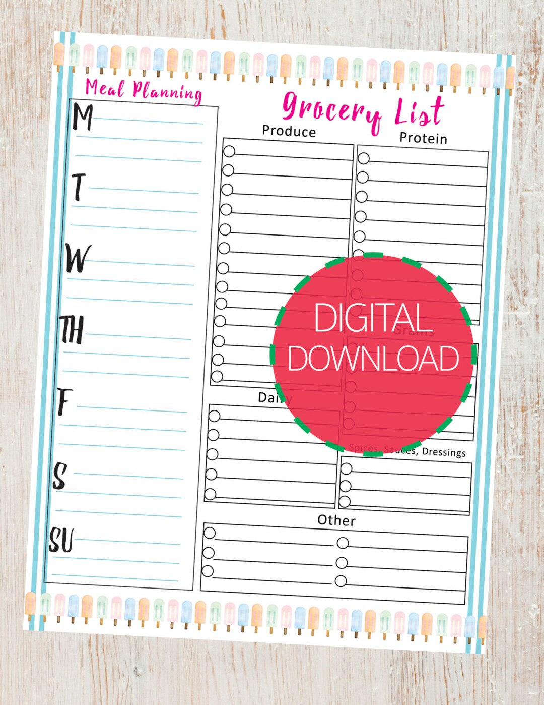 Meal Planning & Grocery List (popsicle) - Etsy