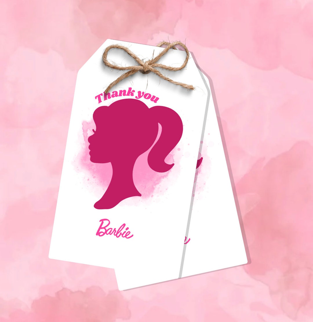 Barb Thank You Tag, Pink Doll Birthday Favor Tag Template, Hot Pink ...