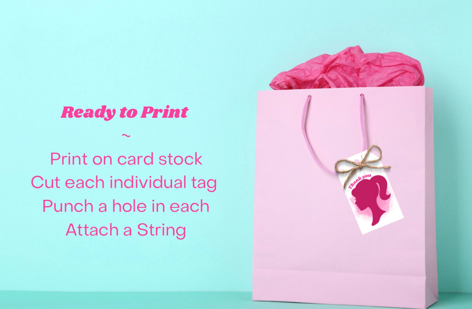 Barb Thank You Tag, Pink Doll Birthday Favor Tag Template, Hot Pink ...