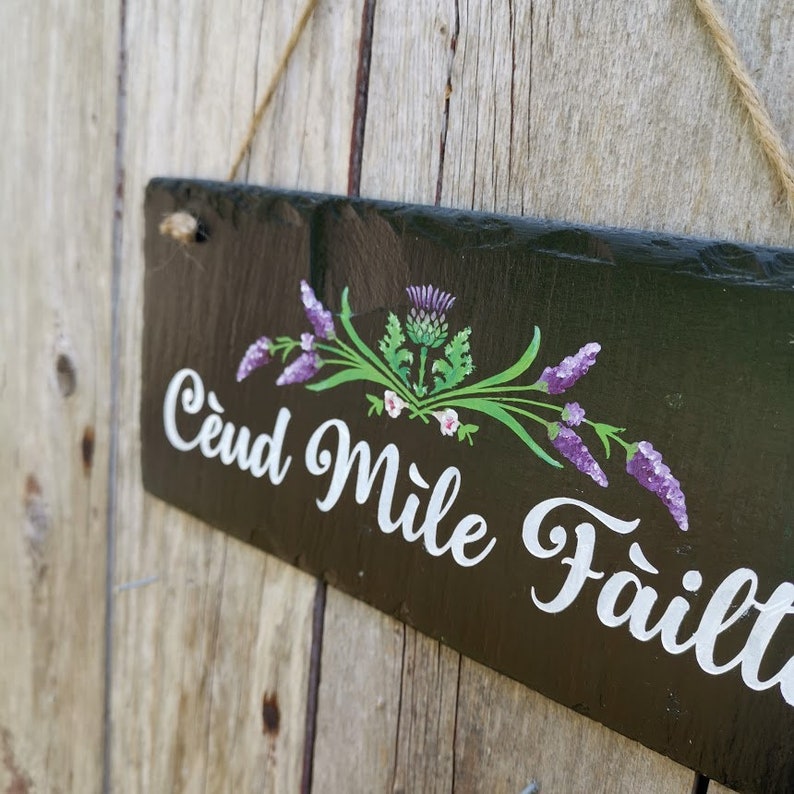 Hand painted Scottish welcome slate sign 'Céud Mile | Etsy