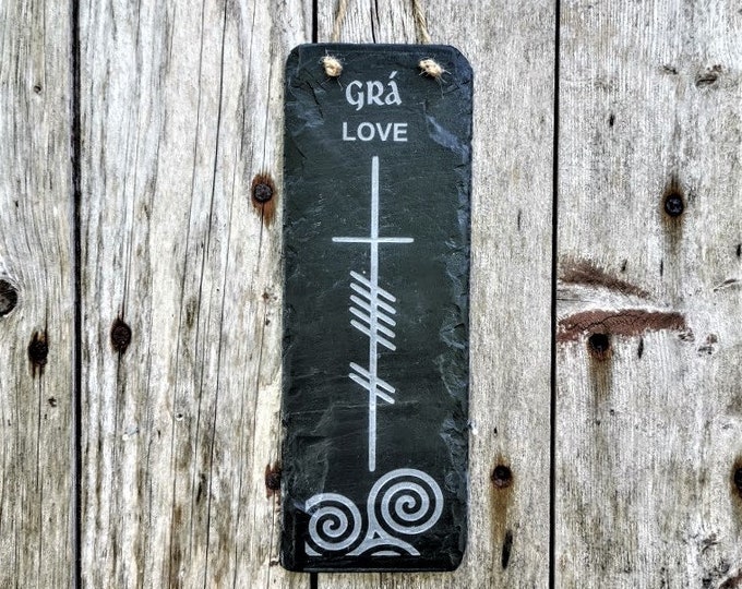 Natural Slate Ogham Plaque- With the Gaelic Inscription Grá / Love With ...