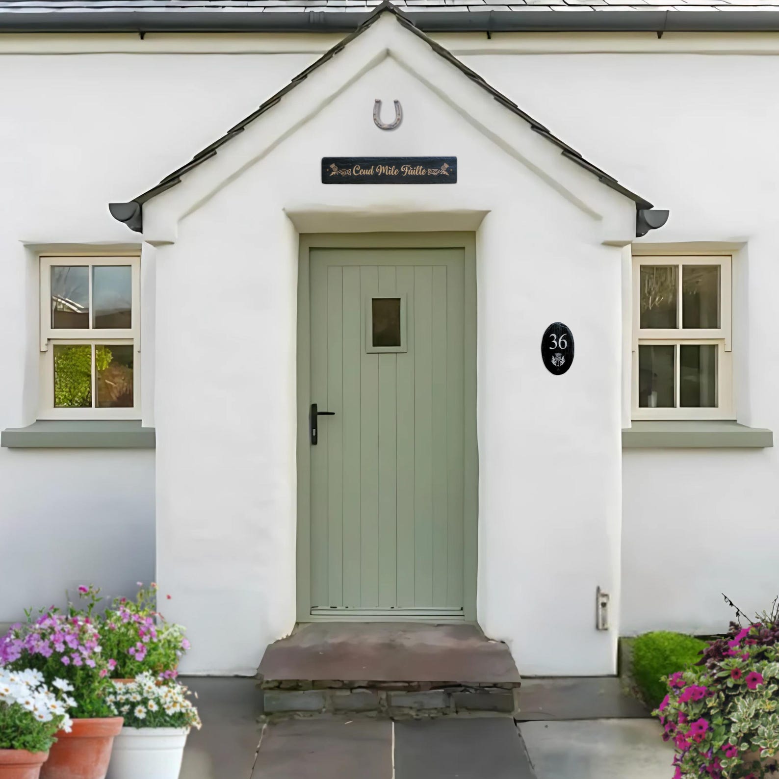 Natural Slate Scottish House Number With Scottish Thistle Design / Oval ...
