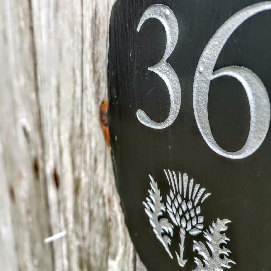 Natural Slate Scottish House Number With Scottish Thistle Design / Oval ...