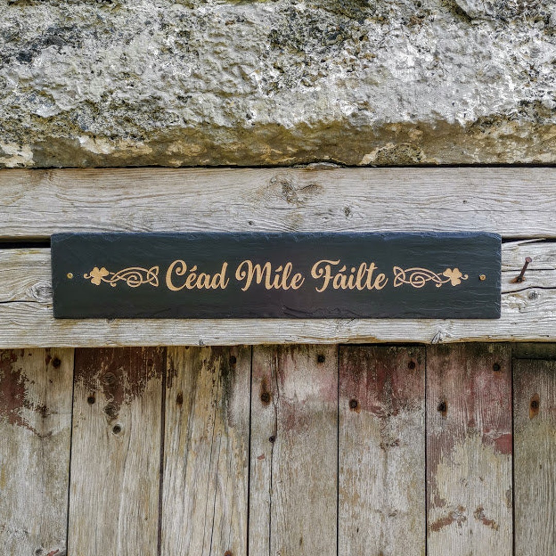 Over the Door Irish Welcome Sign - Céad Mile Fáilte - Rose Gold- Slate ...