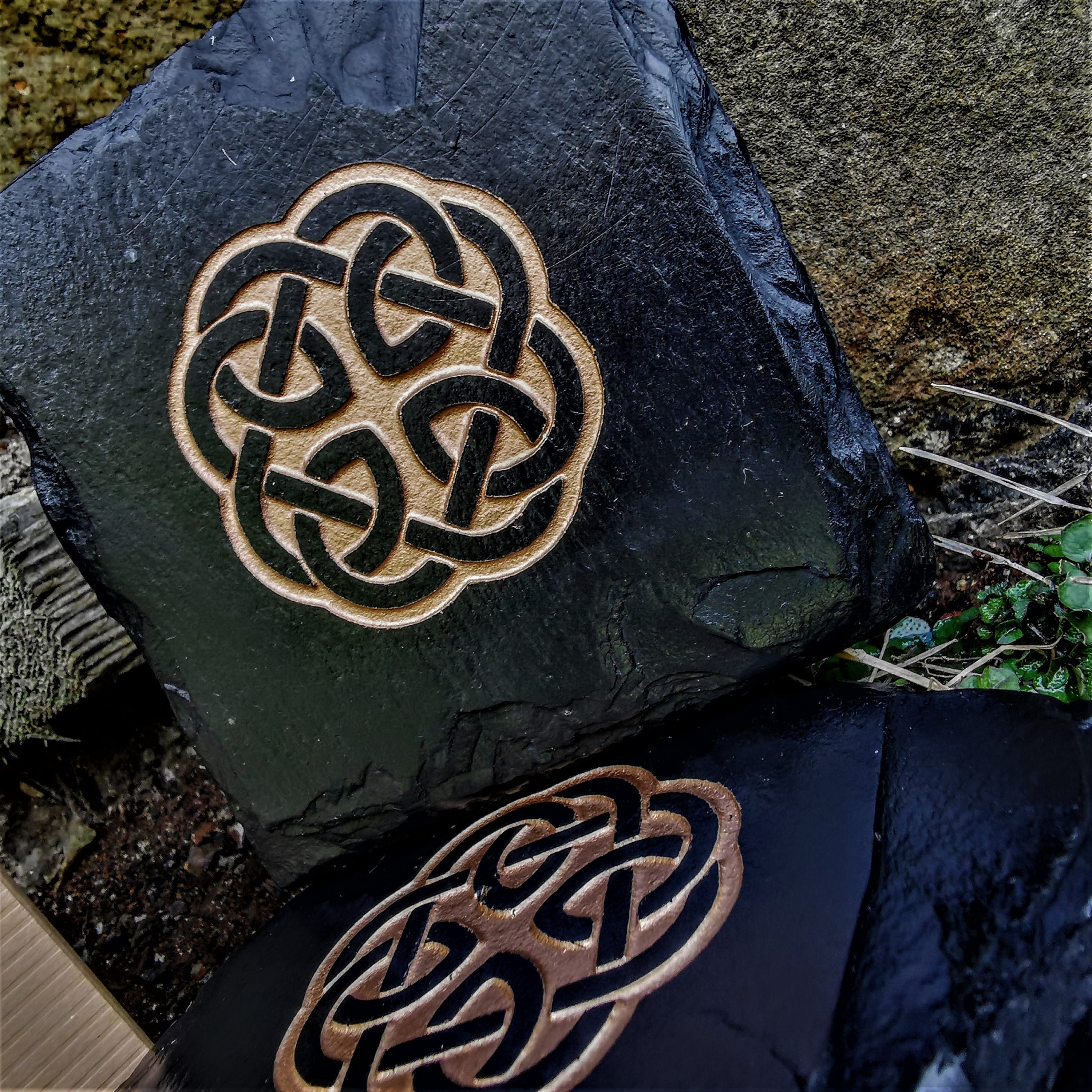 Set of 4 Irish Celtic knot Natural Slate Coasters with a | Etsy