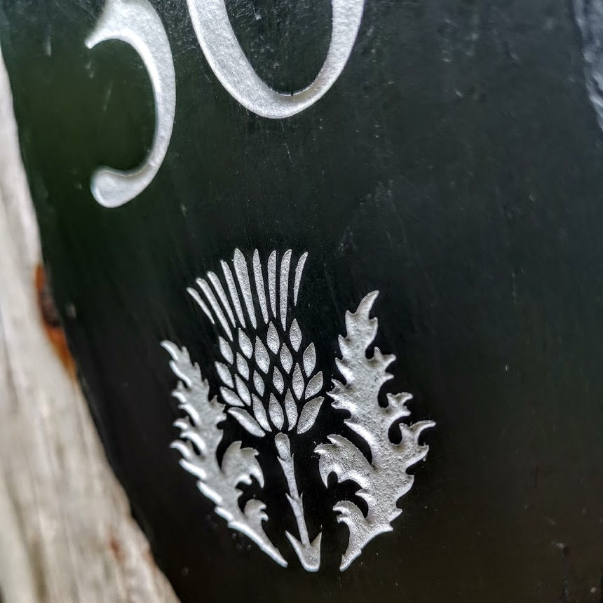 Natural Slate Scottish House Number With Scottish Thistle Design / Oval ...