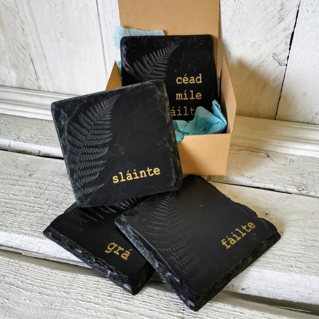 Irish Fern Slate Coasters Set of 2 With the Most Used Beautiful Gaelic ...